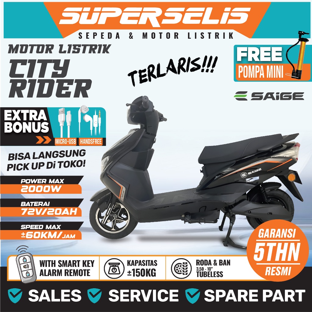 Jual Motor Listrik SAIGE CITY RIDER 72V 20AH 72V/20AH Selis | Shopee ...