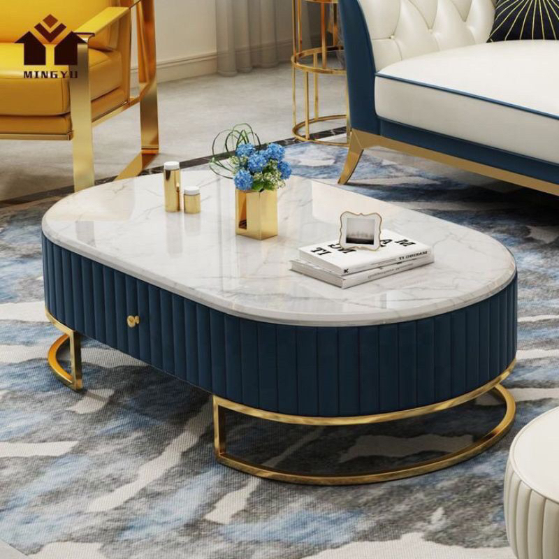 Jual Coffee Table Minimalis Marble Carrara Stainless Gold , Meja Kopi ...