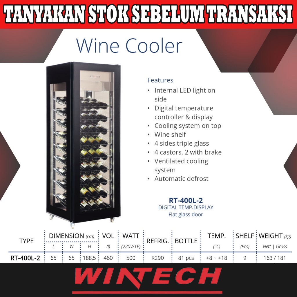 Jual Gea RT-400L-2 Wine Cooler Showcase Memajang Wine Kapasitas 81 ...