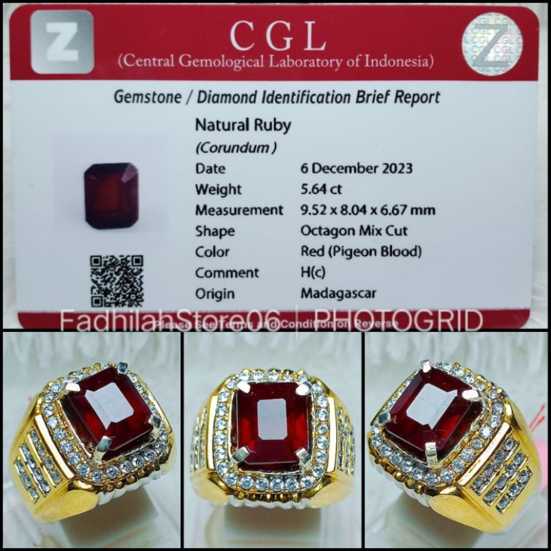 Jual NATURAL RED RUBY PIGEON BLOOD OCTAGON TOP COLOR + MEMO LAB ...