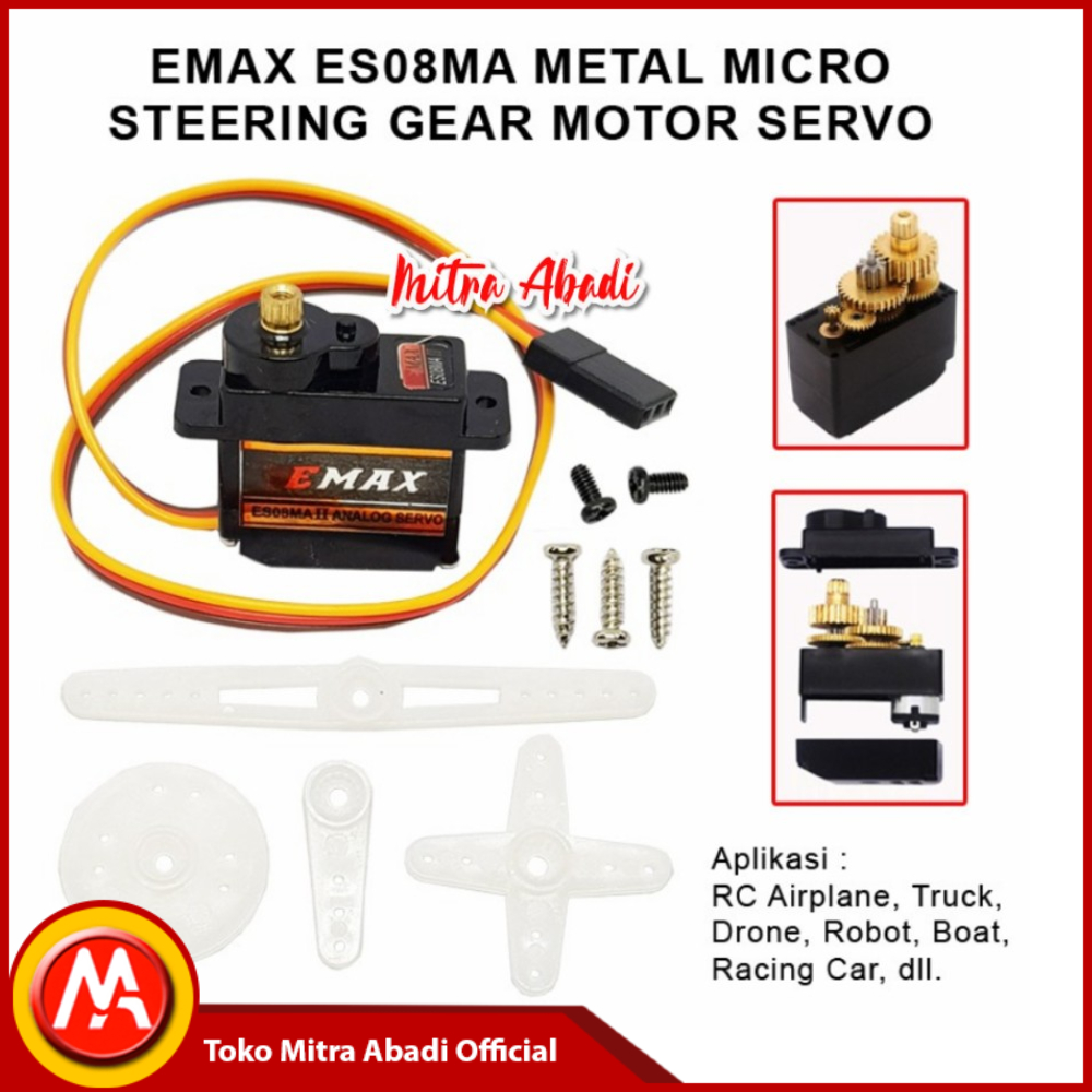 Jual EMAX ES08MA Metal Micro Steering Gear Motor Servo 360 derajat ...