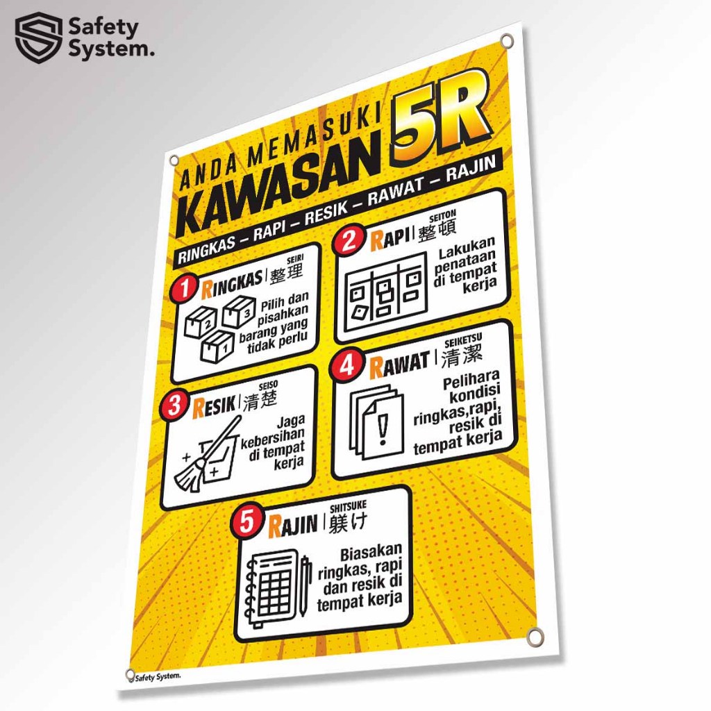 Jual Spanduk Banner Safety K3 Anda Memasuki Kawasan Kaizen Lean 5S 5R | Shopee Indonesia