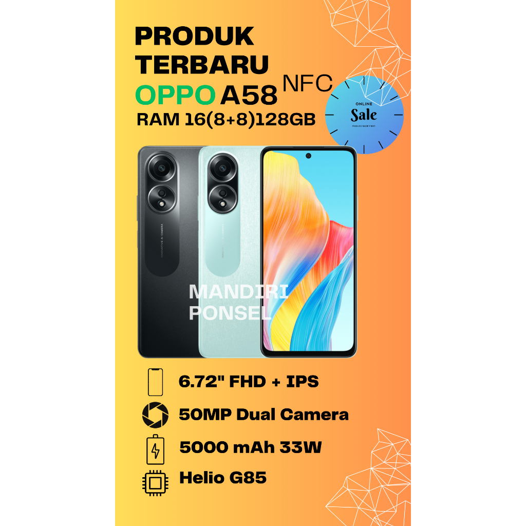 Jual OPPO A58 NFC RAM 16GB (8GB+8GBEXTEND/128GB) GARANSI RESMI ...