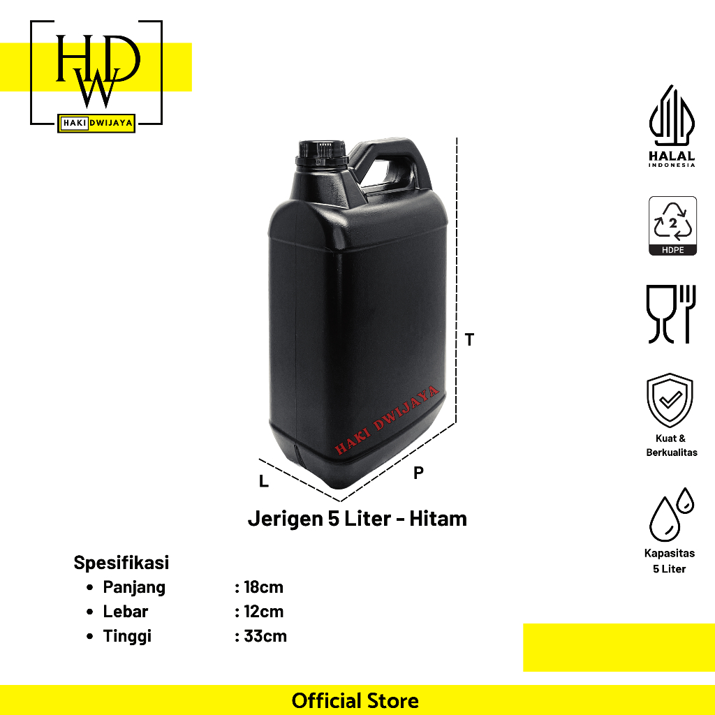 Jual Jerigen Baru 5 Liter / Jerigen Kotak HDPE + Segel + Plug Hitam ...