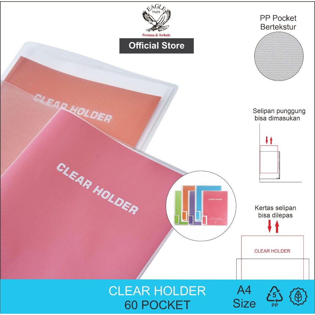 Jual Clear Holder Dokumen Keeper A4 EAGLEFiles 60 Pocket Display Book ...