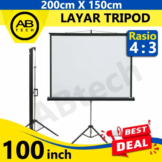 Jual Layar Proyektor Tripod 100” ratio 4:3 - Screen Projector 100 inch ...