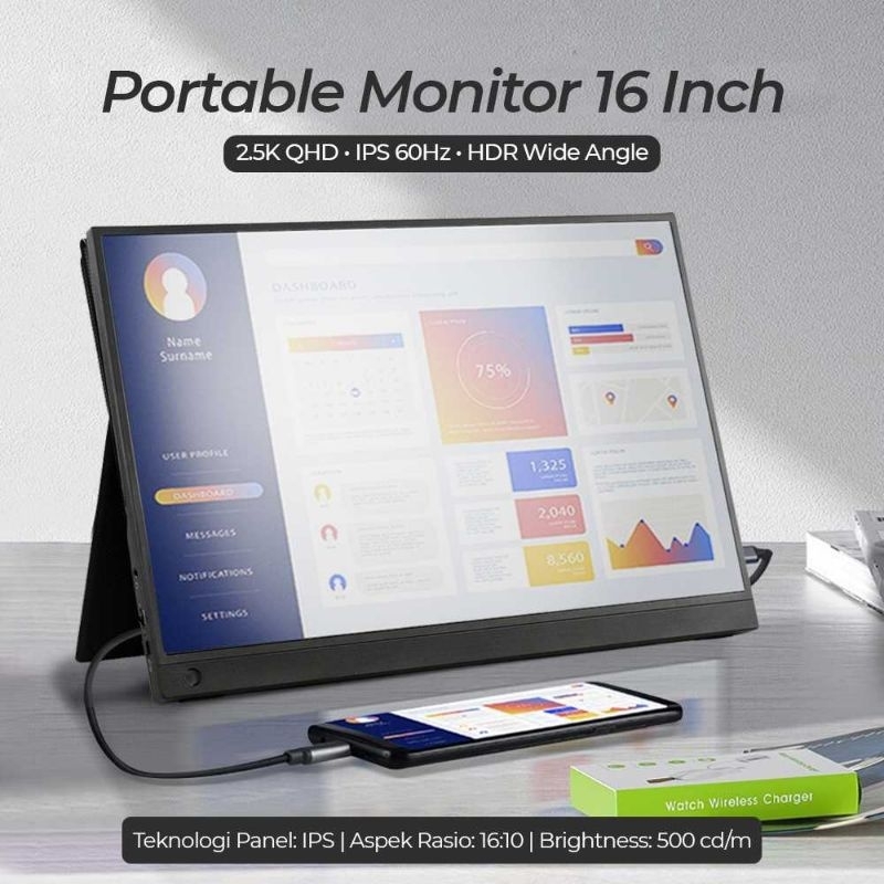 Jual Portable Monitor 16 Inch 2.5K QHD IPS 60Hz HDR Wide Angle ...