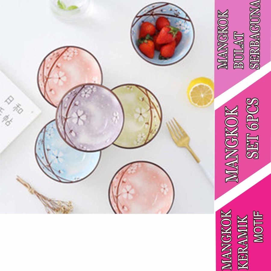 Jual Mangkok Motif Bunga - Mangkok Set 6pcs - Mangkok Makan Jepang ...