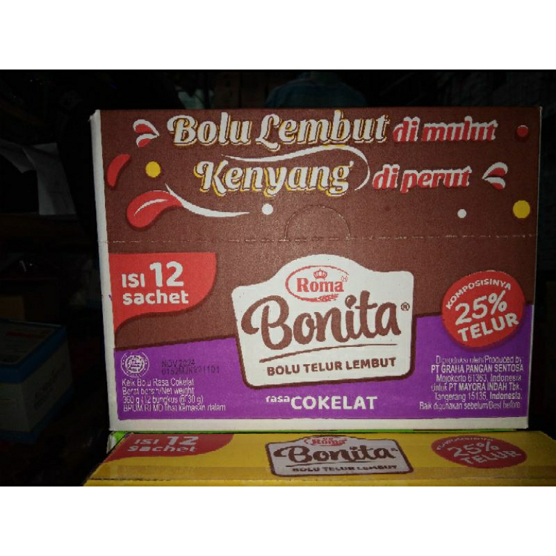 Jual Bolu Roma Bonita Rasa Cokelat / 1 Box / 12 Sachet / 30gr | Shopee ...