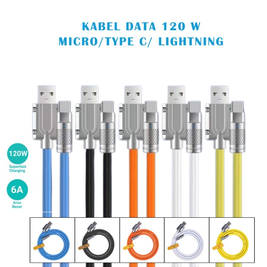 Jual Kabel Data Fast Charging Type c / Micro / Lightning Kabel Data Silikon 120W 6A | Shopee ...