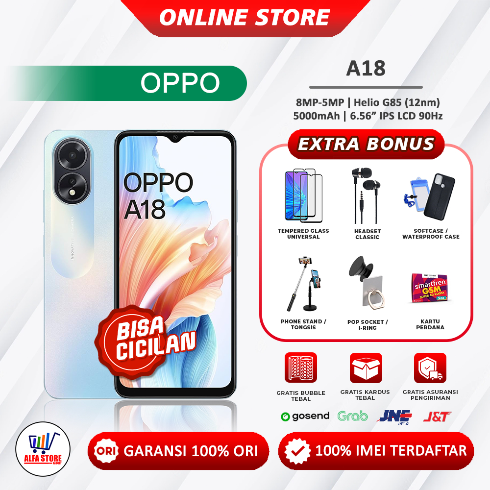 Jual Oppo a18 ram 4/128Gb 5000mah garansi resmi | Shopee Indonesia
