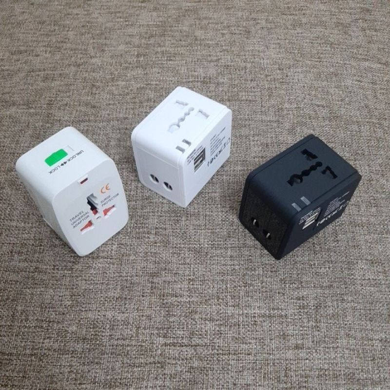 Jual Universal Travel Adaptor Dual USB Port sambungan colokan listrik ...
