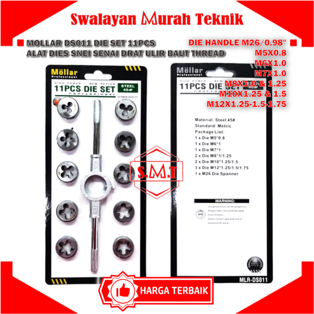 Jual Mollar DS011 DIE SET 11PCS Alat Dies Snei Senai Drat Ulir Baut ...