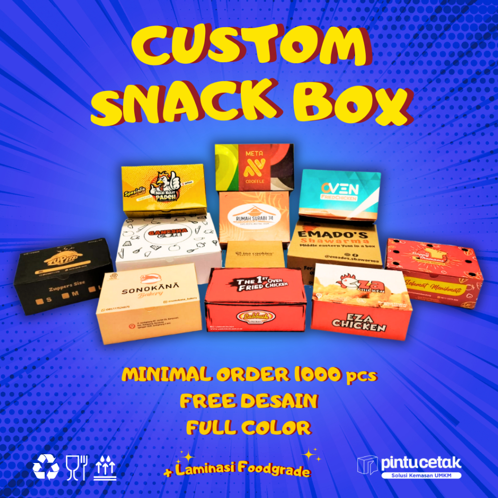 Jual CUSTOM DESIGN SNACK BOX Makanan Paper Kraft, MIN ORDER 1000 PCS ...