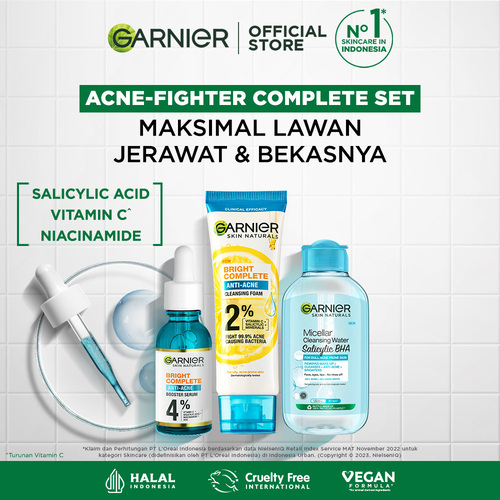 Jual Paket Skincare Garnier Bright Complete Anti Acne Complete Set ...