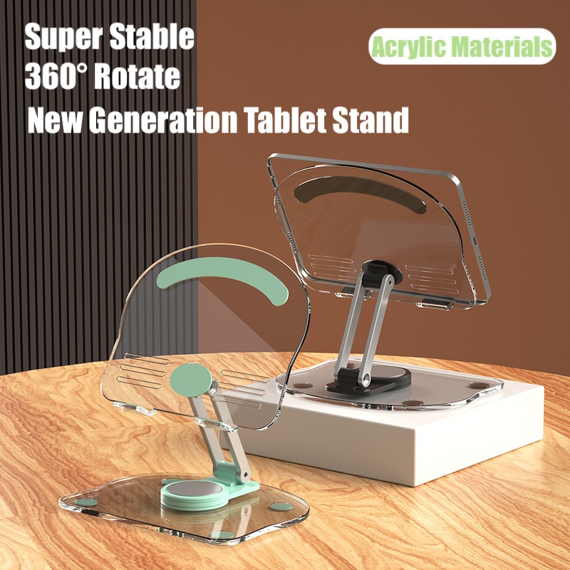 Jual Acrylic Materials Tablet Holder 360° Rotate Tablet Stand Foldable ...