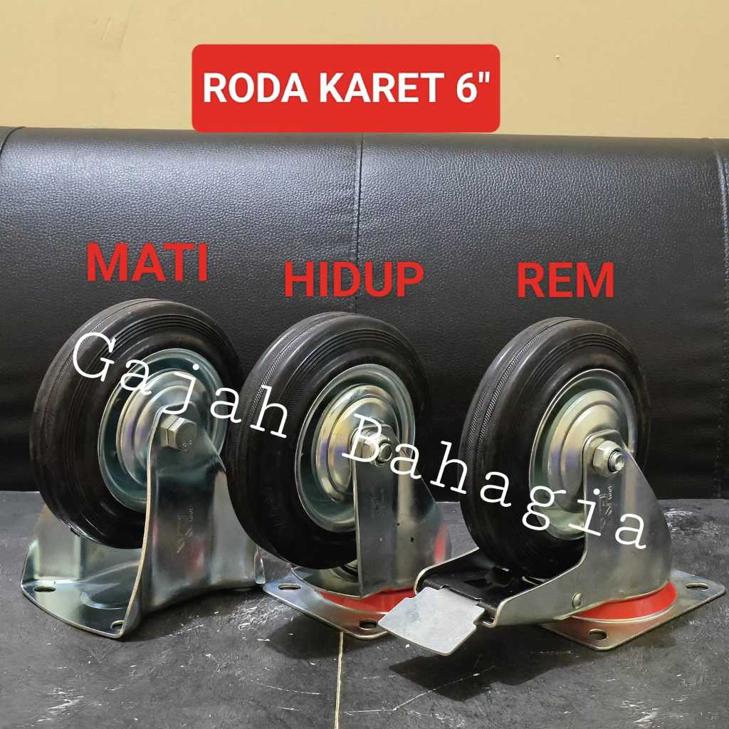 Jual Roda troli 6 inch karet hitam Mati Hidup Rem Caster Kastor 6 ...