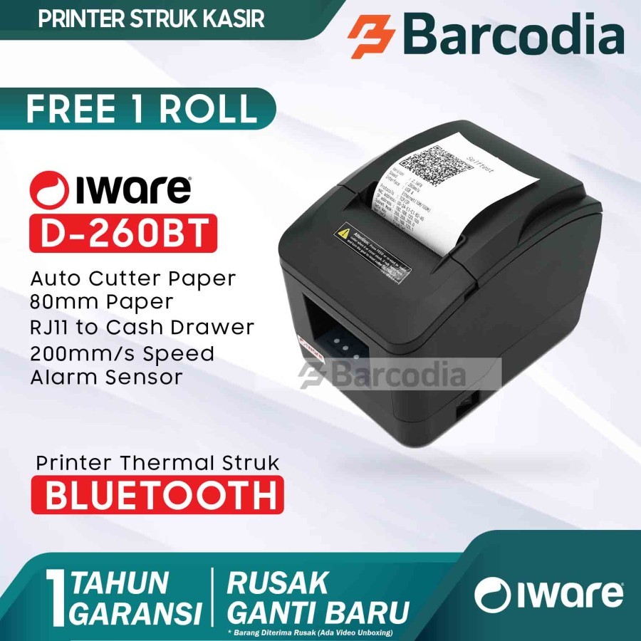 Jual BARCODIA Printer Bluetooth Iware D-260BT 80mm Auto Cutter | Shopee ...