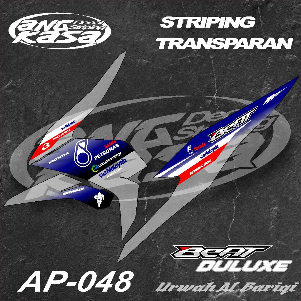 Jual AP-048 COD Striping Stiker Transparan Honda Beat Deluxe Desain tema racing Simpel Terbaru ...