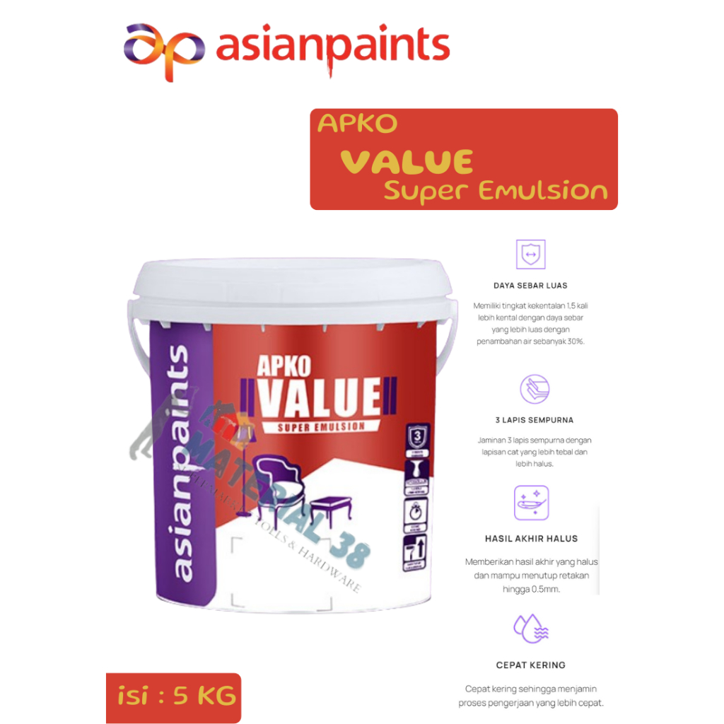 Jual Cat Tembok ASIAN PAINT APKO VALUE WHITE 5KG | Shopee Indonesia