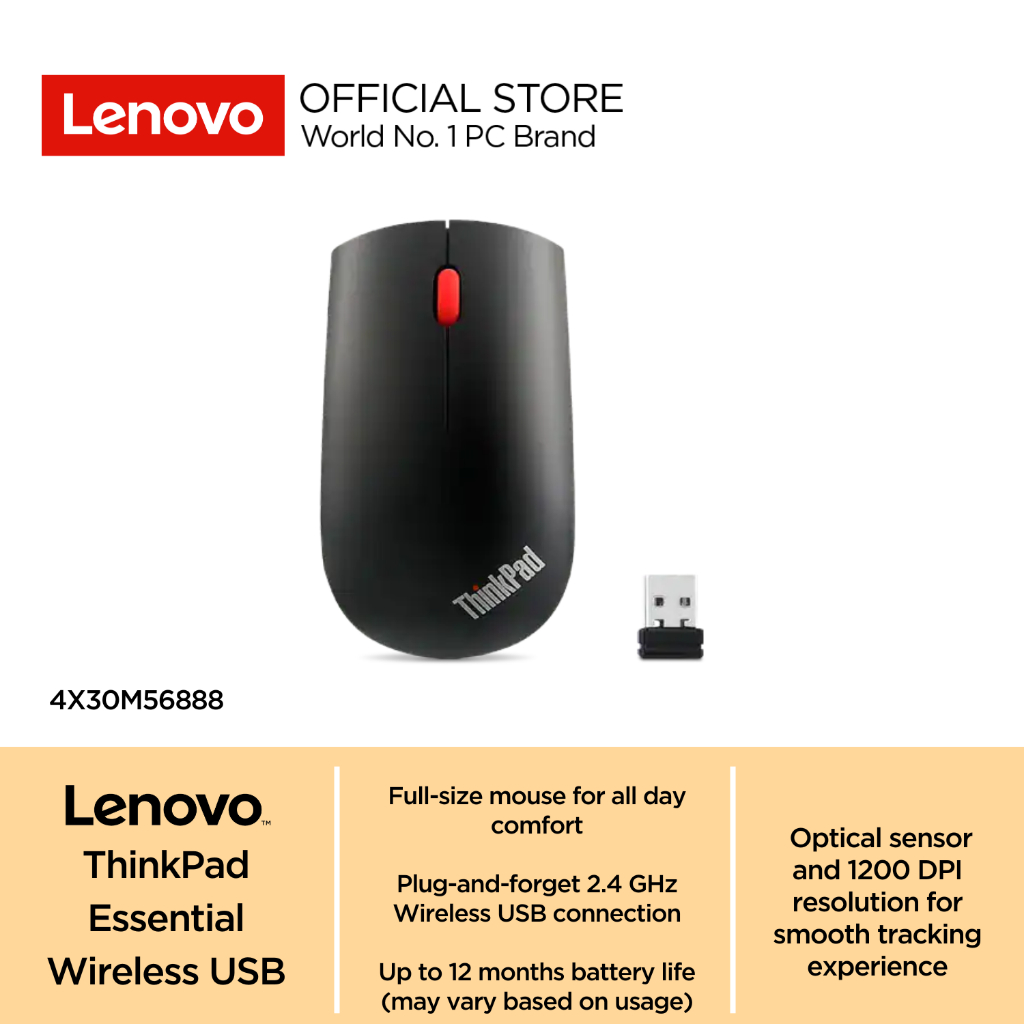 Jual Lenovo Mouse ThinkPad Essential Wireless USB Type-A 2.4GHz, 1200 ...