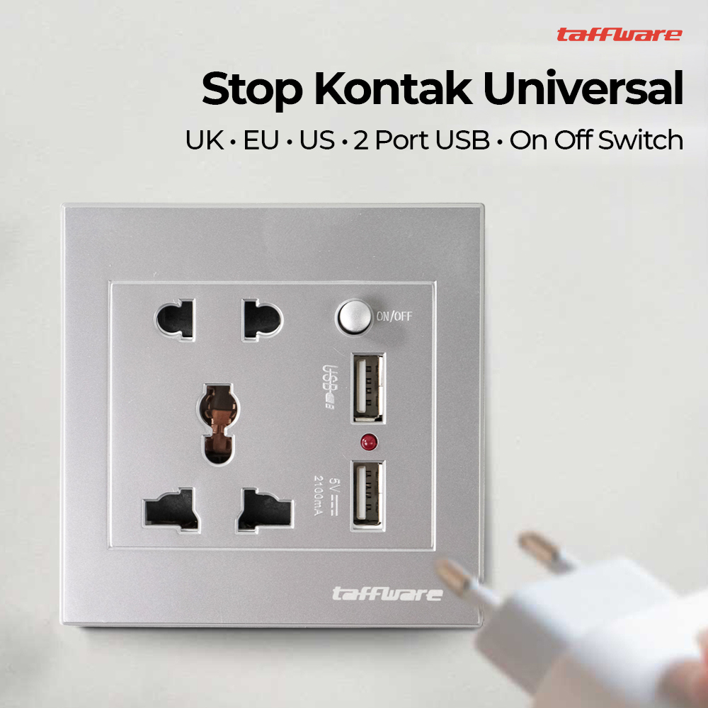 Jual Makassar Stop Kontak Universal UK EU US 2 Port USB On Off Switch ...