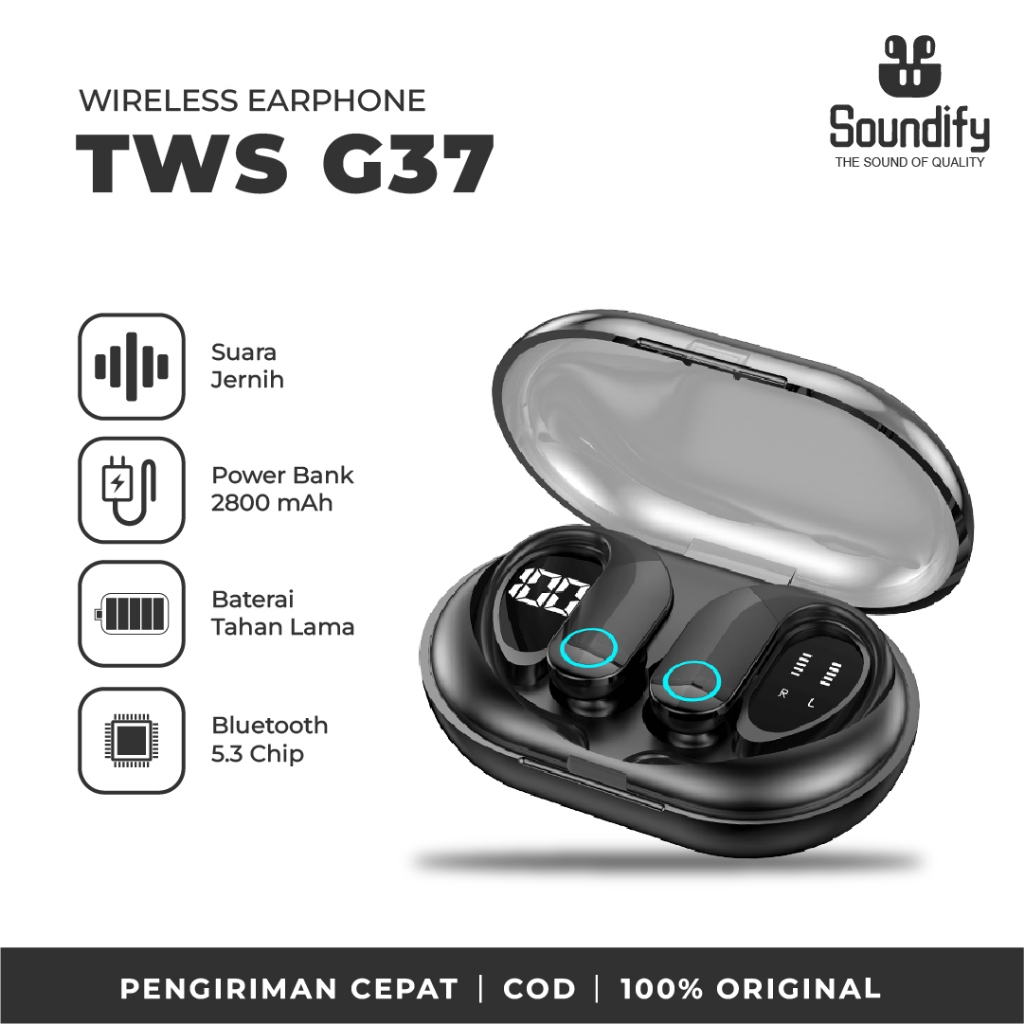 Jual Headset Bluetooth Earphone TWS Wireless Olahraga Earphone LED ...