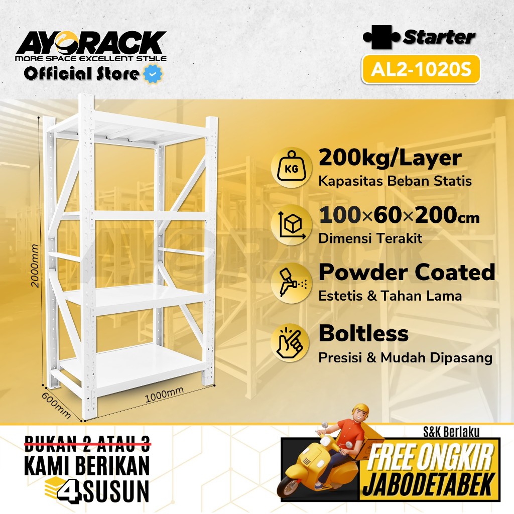Jual RAK GUDANG BESI 2 METER 4 SUSUN STARTER PANJANG 1 METER AYORACK ...