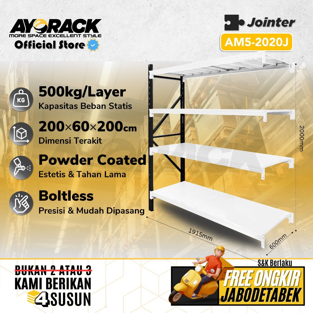 Jual RAK GUDANG BESI 4 SUSUN 2 METER AYORACK AM5-2020J | JOINTER RACK ...