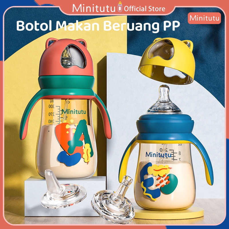 Jual Minitutu 300ML Botol Susu Untuk Bayi PP Bulan Dengan Sedotan dan Sippy BPA Free botol minum ...