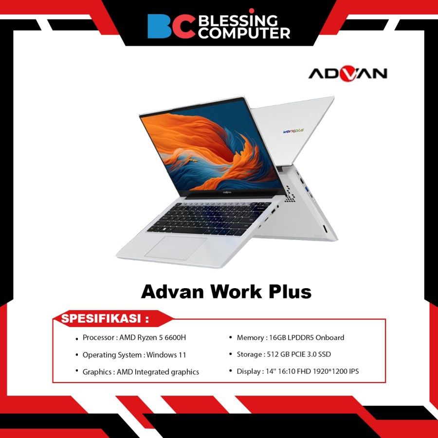Jual Advan Work PLus Ryzen 5 6600H 16GB 512G W11 Silver | Shopee Indonesia