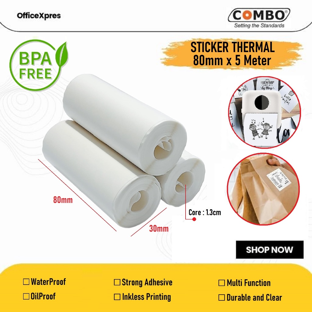 Jual Thermal Sticker 80mm x 5 Meter / Kertas Stiker Label Barcode ...