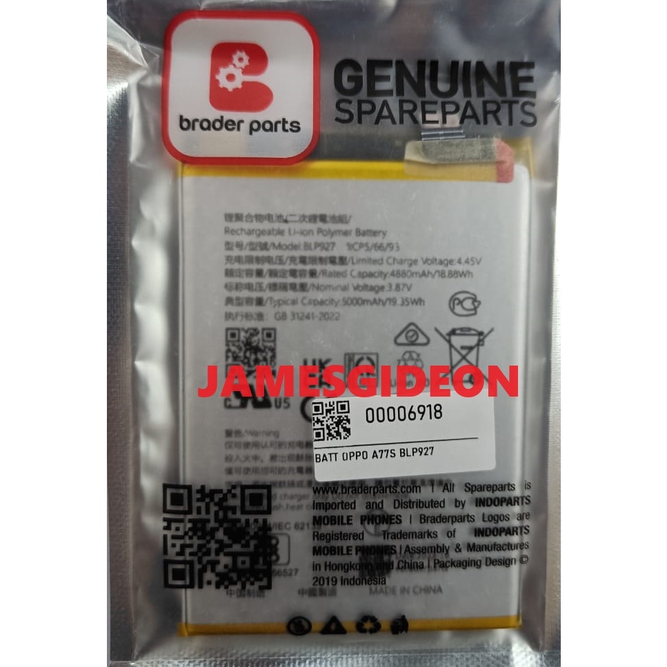 Jual Baterei Battery OPPO A77S BLP927 ORIGINAL GENUINE SPAREPARTS ...