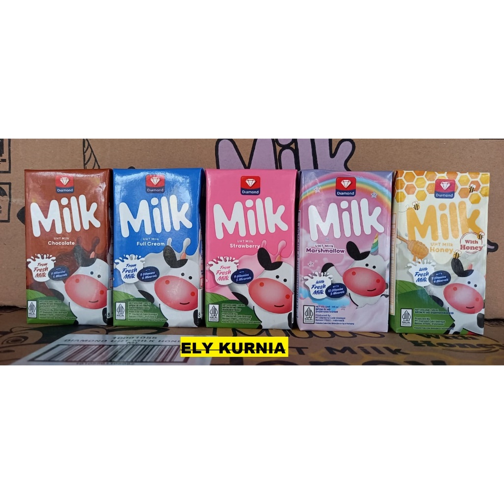 Jual Susu Diamond UHT 125 ML 1 Dus isi 40 Rasa Cokelat Full Cream Strawberry Marshmallow Honey ...