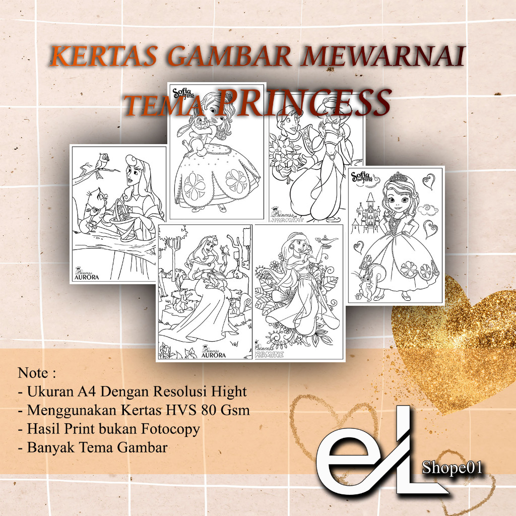 Jual 15 - 50 Lembar Gambar Mewarnai Tema PRINCESS | Shopee Indonesia