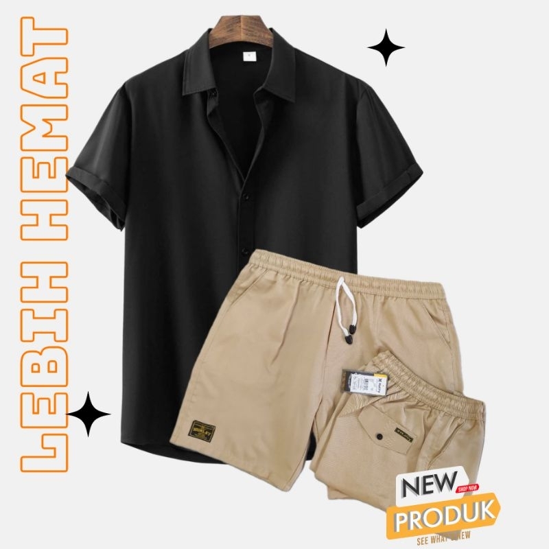 Jual HEMAT Setelan Pria One Set Kemeja Pria | Kemeja Hitam lengan ...