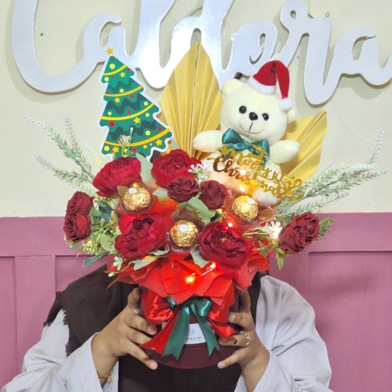 Jual Buket Bunga Boneka Bloom Box Spesial NATAL Large (FREE LED ...