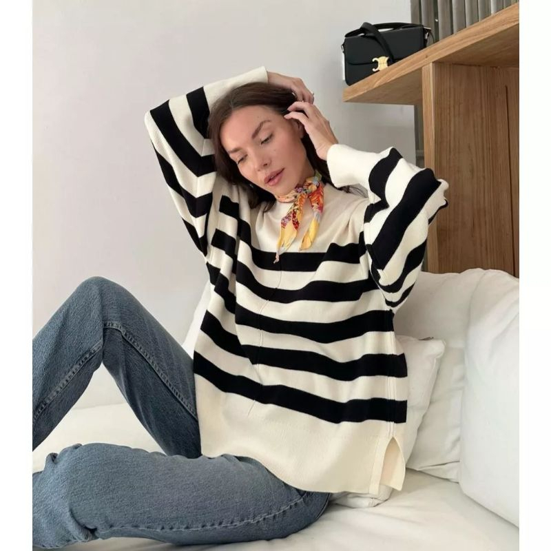 Jual Sweater rajut Oversize Stripe -DIORA SWEATER | Shopee Indonesia