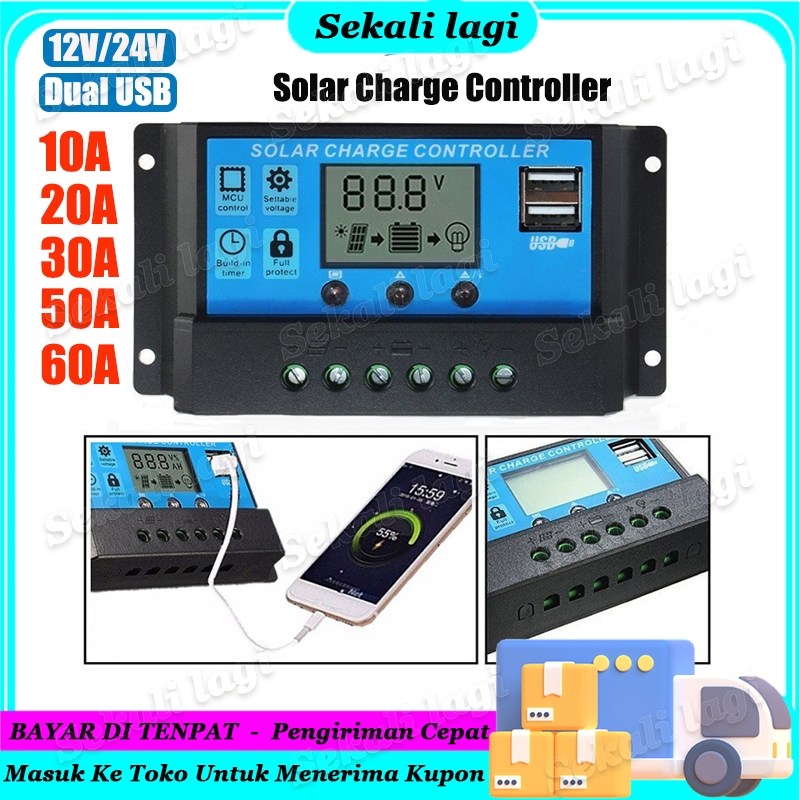 Jual Pengontrol Papan Pengisian Surya/Solar Charge Controller LCD LED Display Solar PWM 12V/24V ...