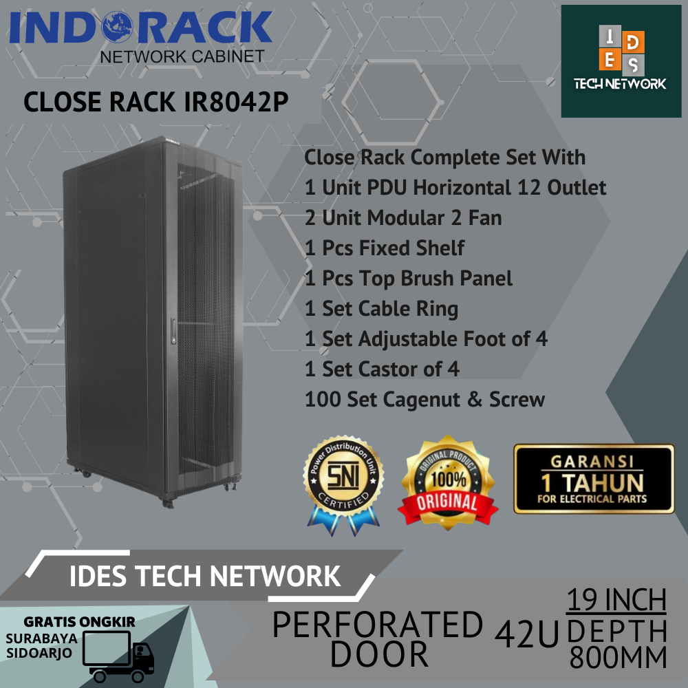 Jual Rack Server Indorack Close Rack IR8042P 42U Depth 800mm Perforated ...