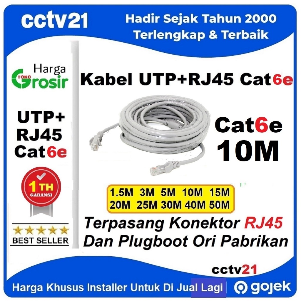 Jual Kabel LAN UTP Cat6e 10Meter Terpasang Konektor RJ45 dan Plugboot ...