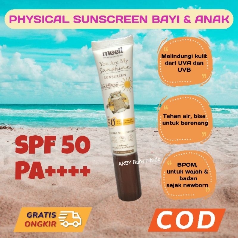 Jual Physical Sunscreen Bayi dan Anak Moell SPF 50 PA ++++ Water ...