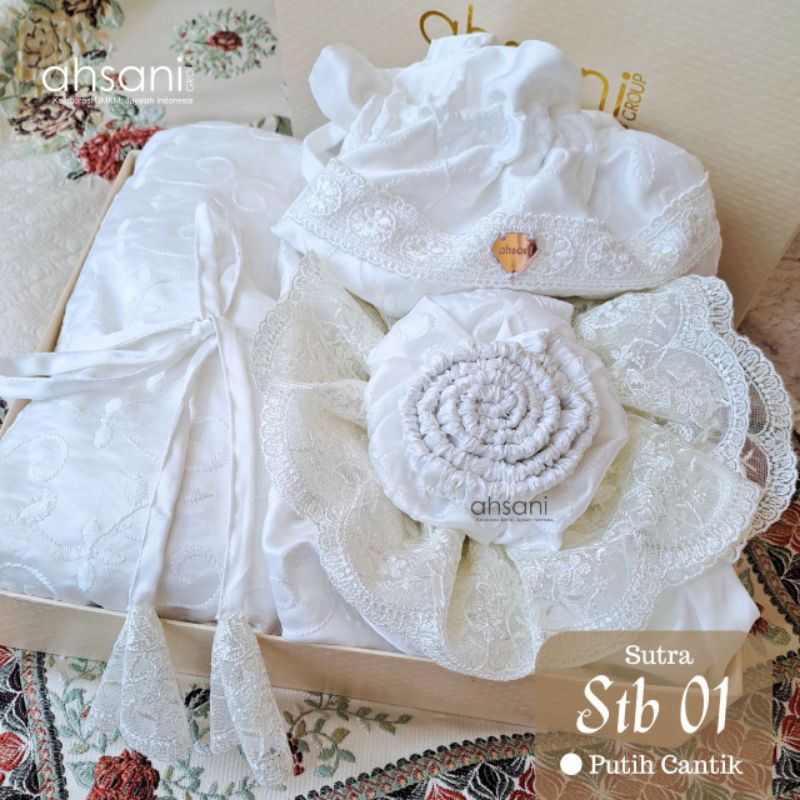 Jual Mukena Ahsani STB01 MUSCARI Rukuh Dewasa Jumbo Putih Bahan Sutra ...