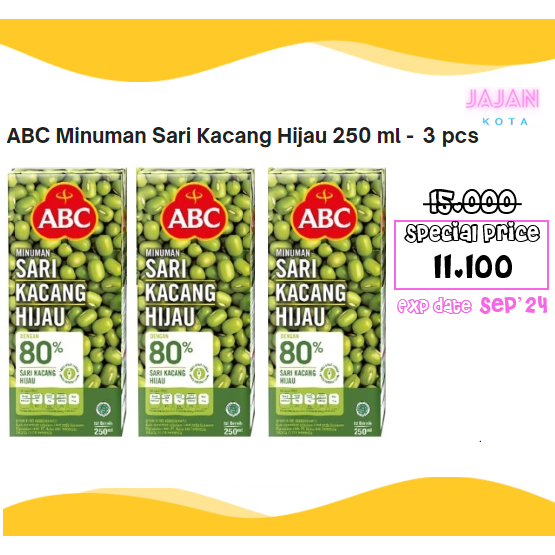 Jual ABC Minuman Sari Kacang Hijau 250 ml isi 3 pcs | Shopee Indonesia