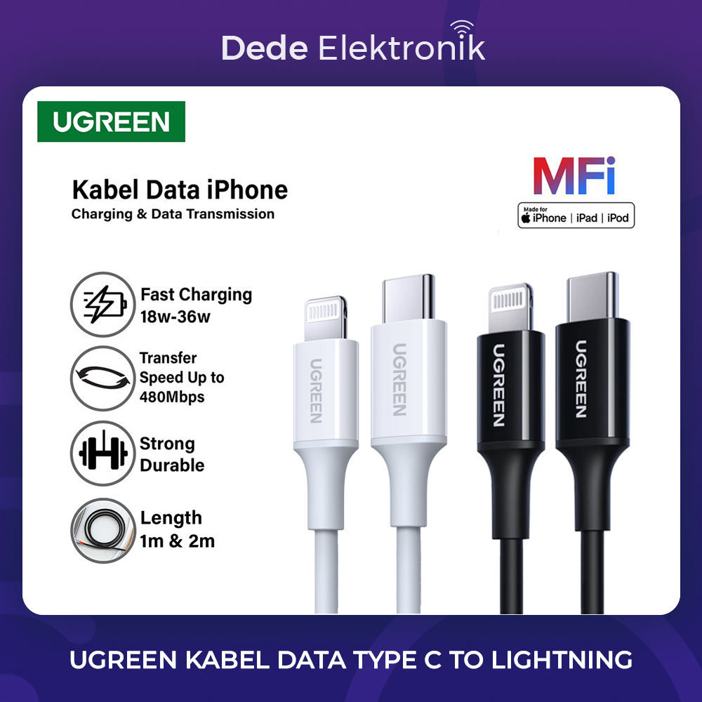 Jual Ugreen Kabel Data Cable Charger iPhone iPad MFi USB Type C to Lightning Fast Charging US171 ...