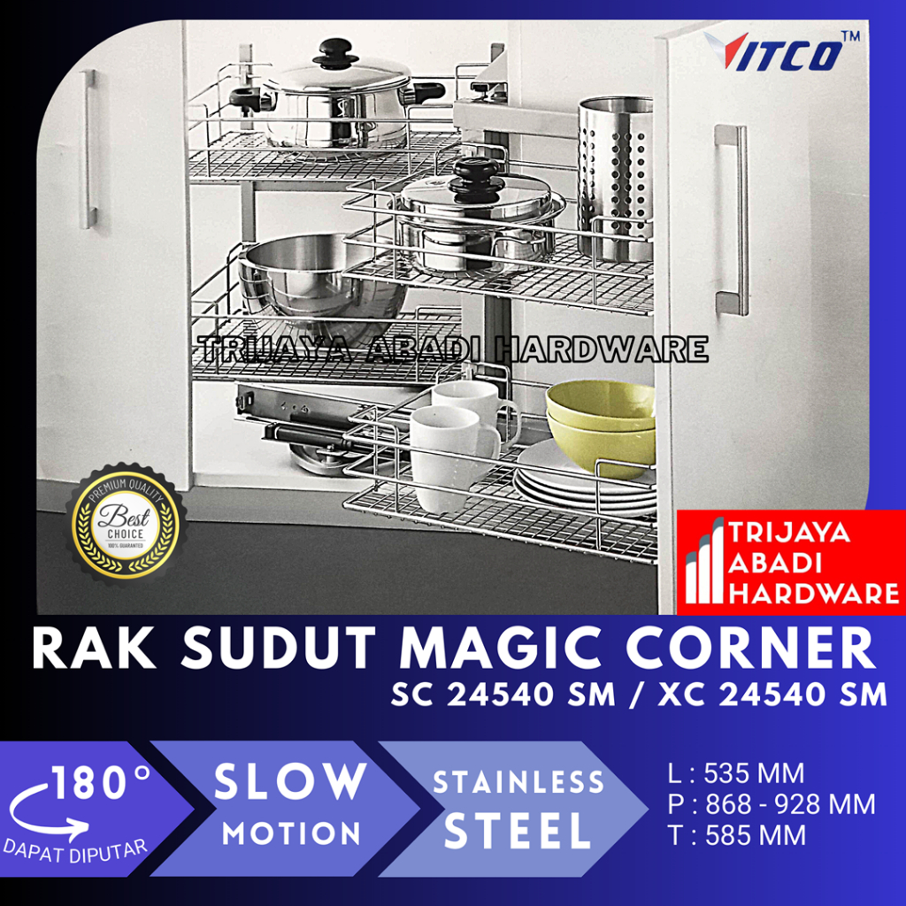 Jual Rak Sudut Magic Corner 2 Susun Slow Motion Stainless Chrome 180 ...