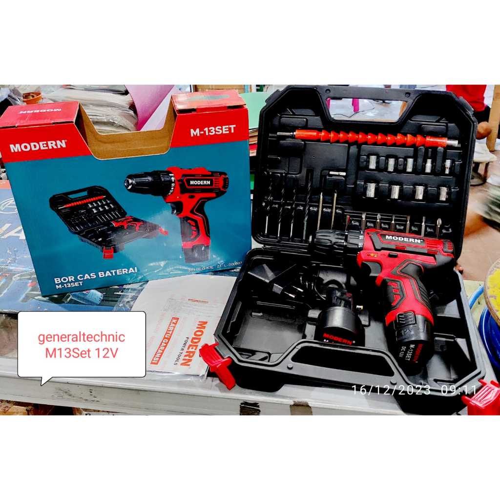 Jual Bor Cas Modern M13 Set Cordless Drill 2 Batre M13 Modern Set Bor ...