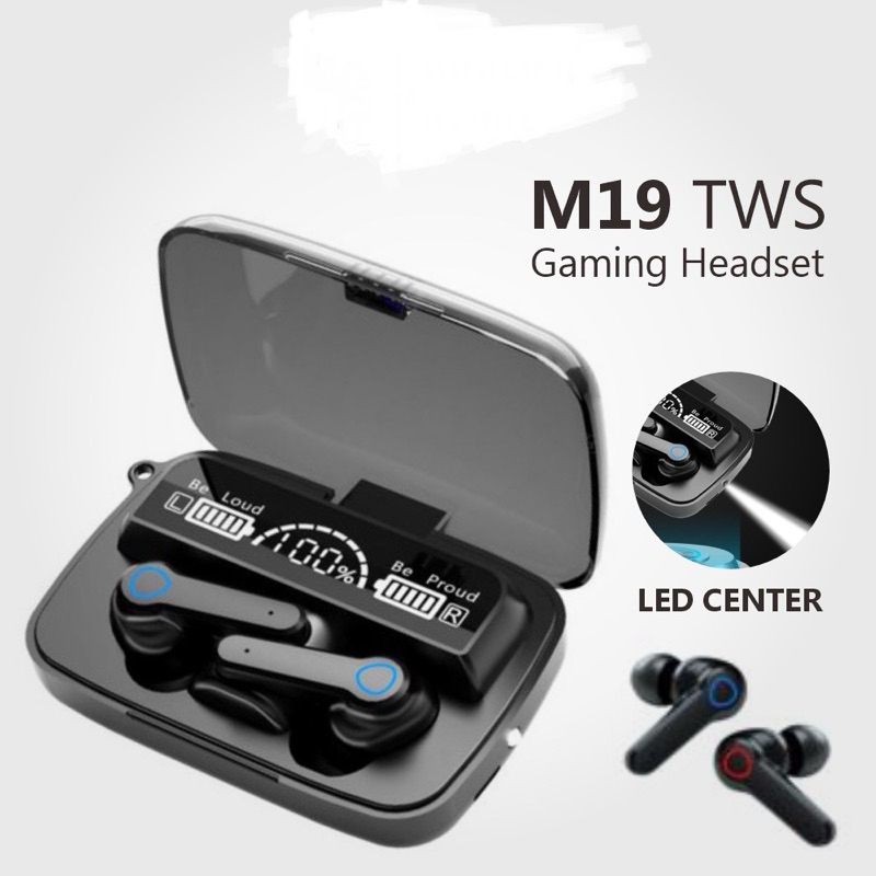 Jual (SP) HEADSET TWS M19 BLUETOOTH WIRELESS GAMING SPORT MUSIC POWERBANK AND FLASHLIGHT ...