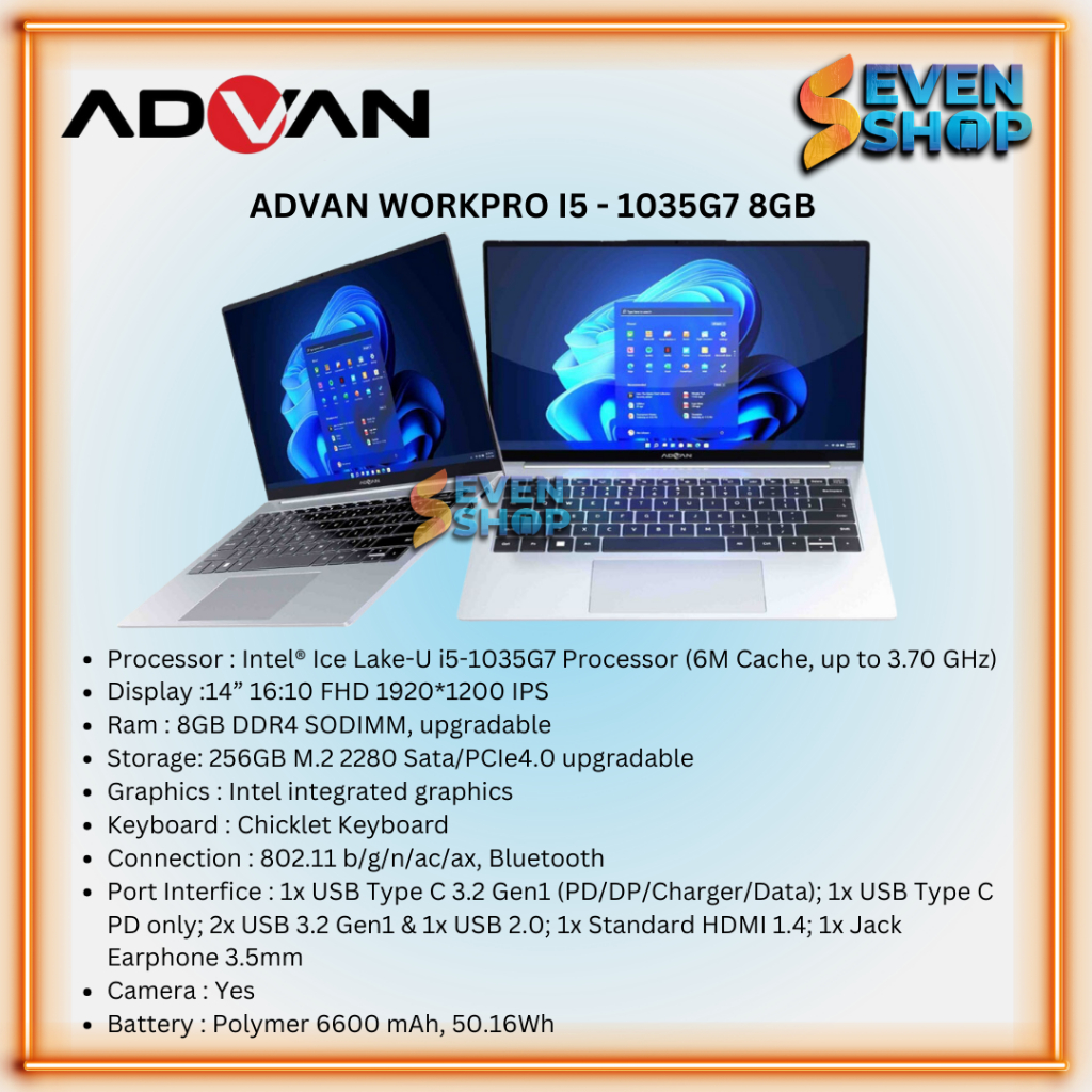 Jual Advan LAPTOP Notebook WorkPro /Core i5-1035G7/8GB/256GB SSD/14 ...
