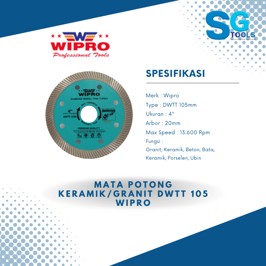 Jual Mata Gerinda Potong Batu Diamond Wheel DWTT 105S 4" Wipro | Shopee Indonesia